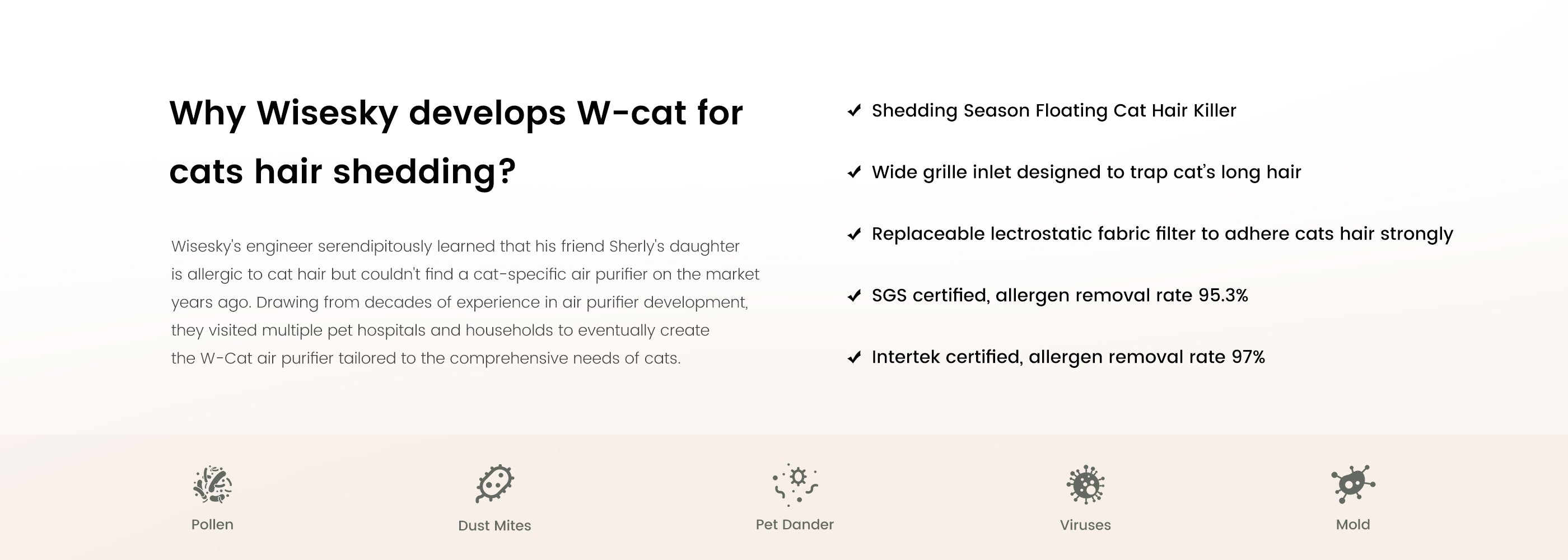 Wisesky W-cat Air Purifier for Home, Cats' Shedding Season Solution – WISESKY