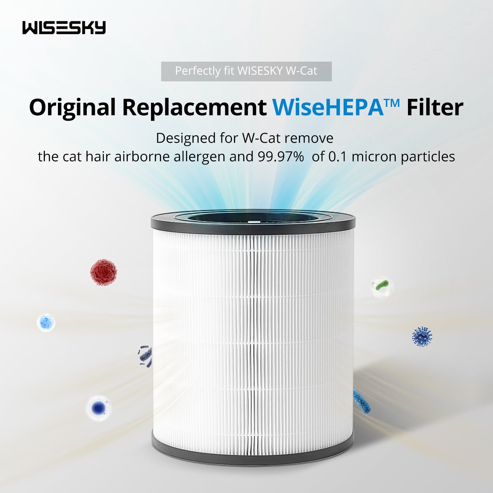 WISESKY Pet Air Purifier for Remove Cat Hair Odor Dander, 3-in-1 HEPA